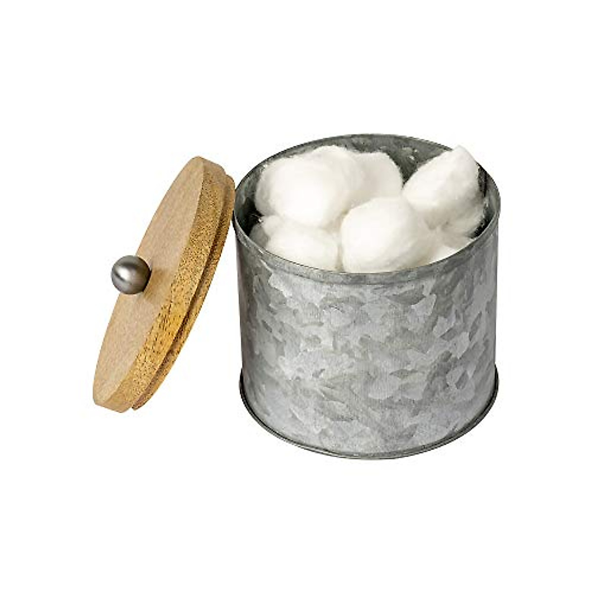 nu steel Confetti Bathroom Q-tip Holder & Jar in Galvanized Steel and Wood for Bathrooms & Vanity Spaces