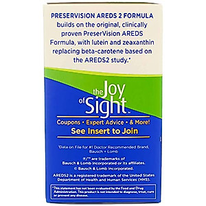 BAUSCH + LOMB PreserVision AREDS 2 Formula Eye Vitamin and Mineral Supplement, 120 softgels