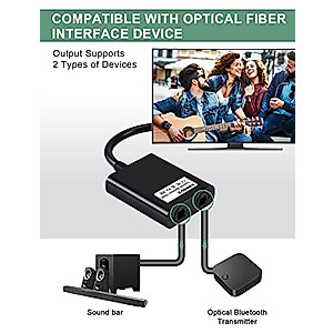 RAWAUX Digital Optical Splitter 1 in 2 Out Toslink Splitter Audio Optical Cable Adapter Fiber Converter 24K Gold Plated Connector for Home Theatre