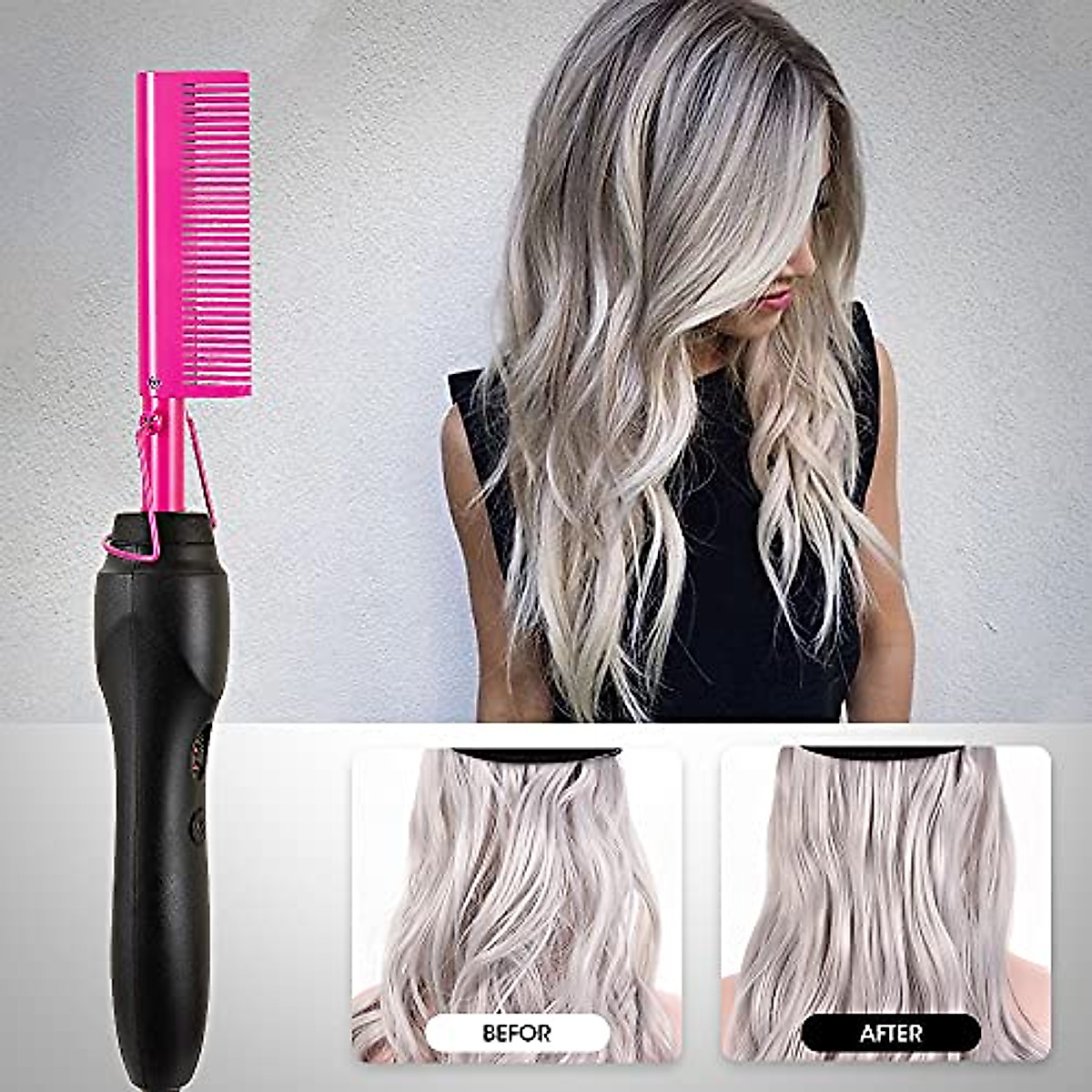 Electric Hot Comb for Wigs, Straightening Comb, Plug-In Hair Straightener for Black Hair
