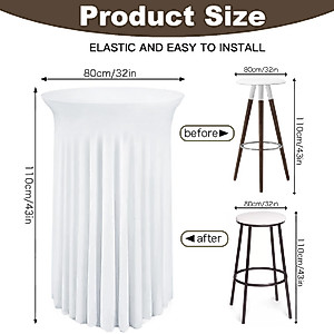 WJWHQ 5 Packs Round Spandex Cocktail Tablecloths with Skirt Table Covers Stretch Square Tablecloth for Fitted High Top Bar Wedding Party Banquet (White, 32 x 43 Inch)