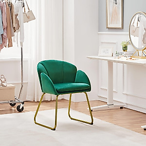 Yaheetech Flower Velvet Vanity Chair, Modern Side Chair Armchair with Golden Metal Legs for Living Room/Dressing Room/Bedroom/Home Office/Kitchen, Green