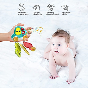 Yiosion Baby Musical Rattle Teether Set, Shaker, Grab and Spin Rattle, Early Educational FunKeys Toy Car Keychain with Light and Sounds, Gift for 3, 6, 9, 12 Month Infant Newborn
