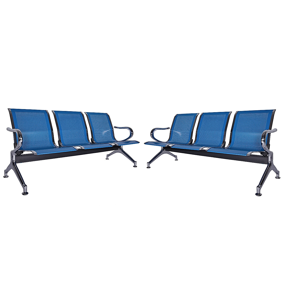 Kinsuite Set of 2 Waiting Room Chairs with Arms - 3-Seat Airport Reception Bench Waiting Room Bench, Lobby Bench Seating for Business Hospital Market, Blue