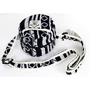 Handmade Circle Crossbody Purse Handbag Boho Zipper Shoulder Bag Round Cell Phone Purse (Black White)