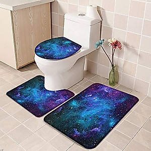3 Piece Bath Rugs Sets, Colorful Starry Sky Universe Galaxy Non Slip Bathroom Carpet, Water Absorbent U-Shaped Toilet Mat, Toilet Lid Cover