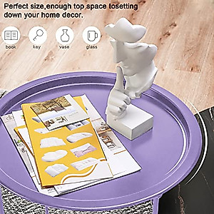 Folding Tray Metal Side Table Purple Green Round End Table Cyan Sofa Small Accent Fold-able Table, Round End Table Tray, Next to Sofa Table, Snack Table for Living Room and Bed Room