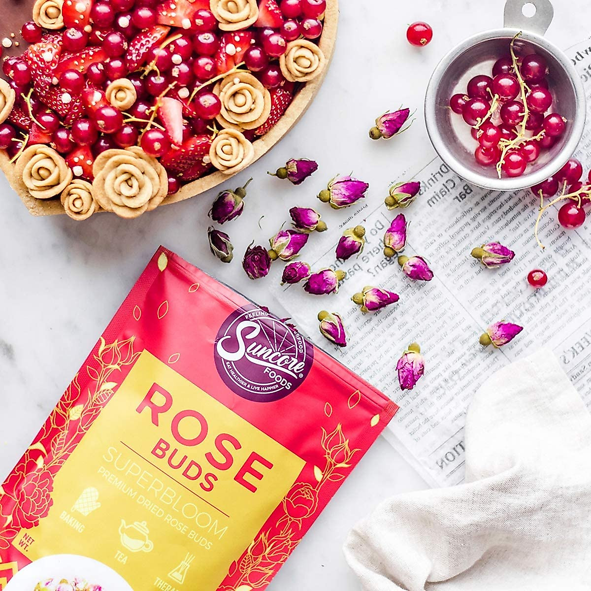 Suncore Foods Dried Rose Buds Bloom, Caffeine-Free Tea, Gluten-Free, Non-GMO, 1.5oz (1 Pack)