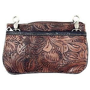 Western Feather Country Rhinestone Concho Laser Cut Wallet Cross Body Clutch Bag Purse (Brown) Small