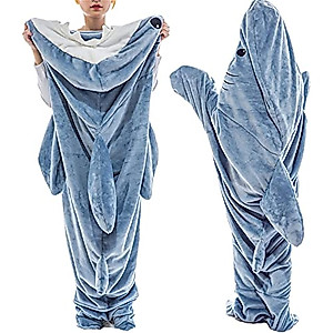 MJJAOQYF Shark Blanket Adult - Shark Onesie Blanket - Shark Blanket Hoodie-Wearable Shark Blanket Super Soft Cozy Flannel Hoodie (67inX27.5in(M))