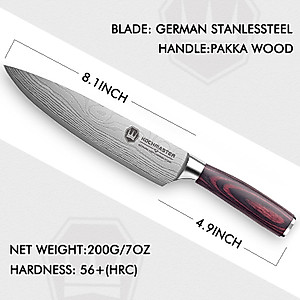 KOCHMASTER Chef Knife Professional 8" ,Kitchen Knife Ultra Sharp with Sheath,Made of High Carbon German Steel and Pakka Wood Handle with Gift Box Packing,The Ideal Choice for Kitchen & Restaurant