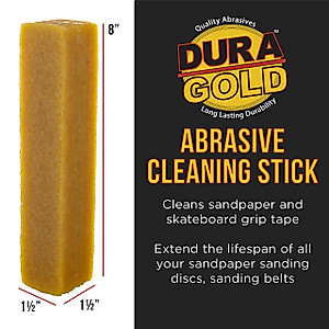 Dura-Gold Abrasive Cleaning Stick for Sanding Discs, Sandpaper Belts, Skateboards - 8" Long Natural Rubber Eraser Stick - Grip Tape Cleaner, Dirt, Grim, Debris - Clean Sander, Remove Sawdust, Residue