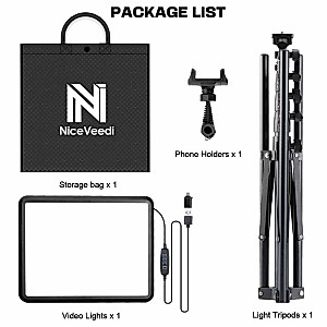 1-Pack LED Video Light Kit, NiceVeedi Photography Lighting Kit, 2800-6500K Dimmable Studio Light with Tripod Stand & Phone Holder, 73" Stream Light for Video Recording, Game Streaming, YouTube…