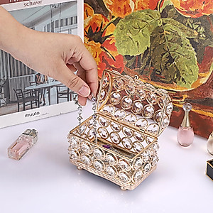 Hipiwe Crystal Jewelry Trinket Box Gold Mirrored Treasure Chest Box Small Keepsake Box Decorative Jewelry Display Case Organizer Earrings Rings Storage Box Gift for Women Girls