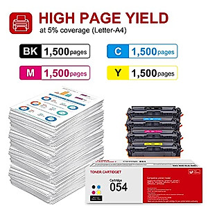 4 Pack 054 BK/C/M/Y Toner Cartridge: Compatible CRG054 Replacement for Canon 054 CRG-054 for Canon imageCLASS MF642Cdw MF644Cdw MF640C MF641Cw MF643Cdw MF645Cx LBP621Cw LBP623Cdw LBP622Cdw Printer