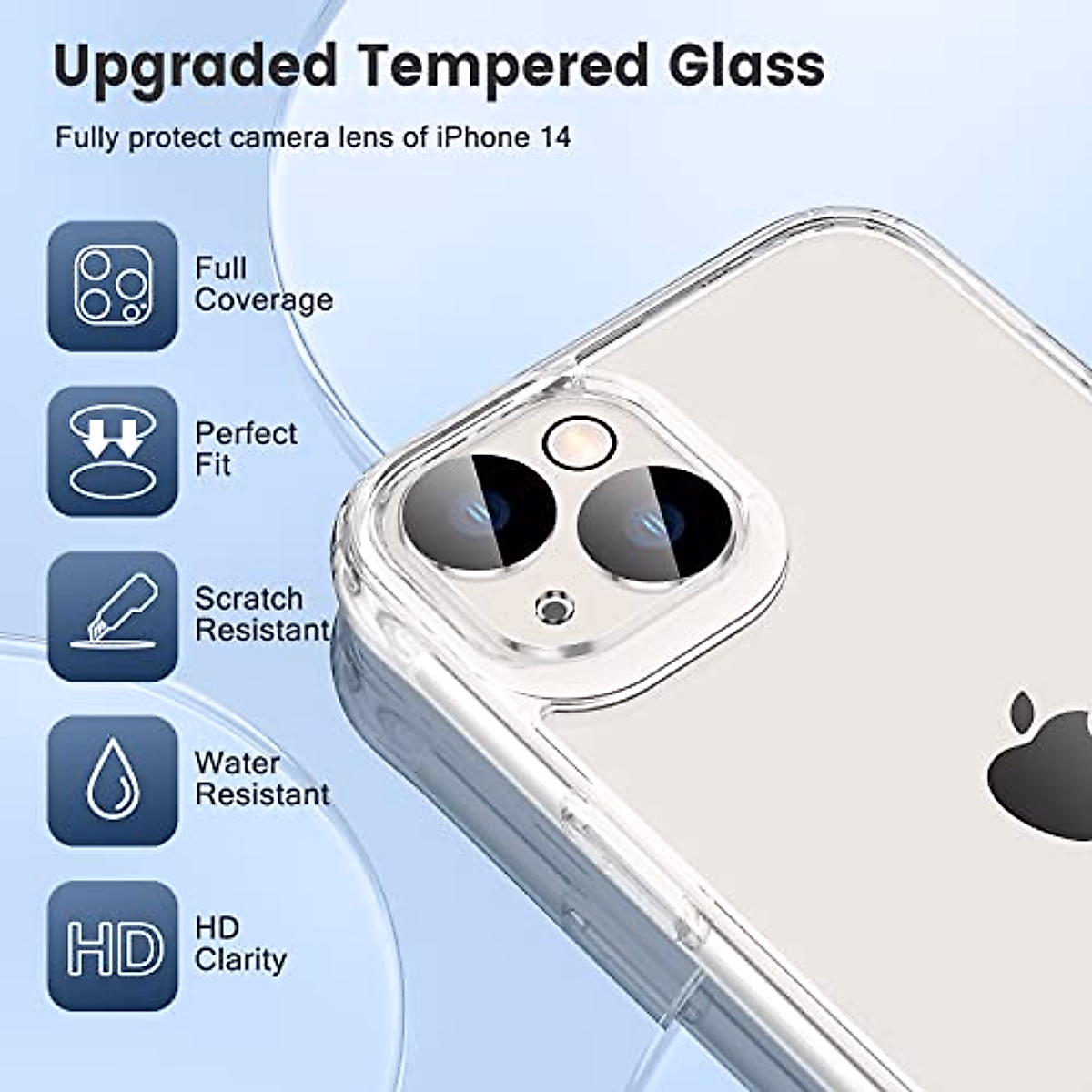 Maxdara [3 in 1 for iPhone 14 Clear Case, iPhone 14 Case with Tempered Glass Screen Protector and Camera Lens Protector Drop Protection Case for iPhone 14 6.1 Inch(Clear+Clear)
