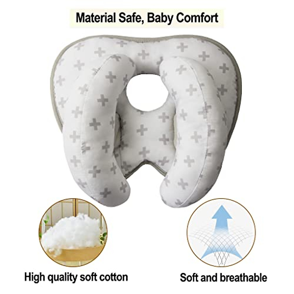 vocheer 2 in 1 Baby Travel Pillow, Baby Head Support Pillow Stroller Pillow with Banana Neck Pillow for Newborn,Light-Grey