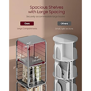 VASAGLE 4-Tier Rotating Bookshelf, Bookcase with Bookends for Small Spaces, Corner Shelf, Steel Frame, Dove Grey ULLS127G36