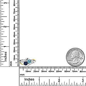 925 Sterling Silver and 10K Yellow Gold Swiss Blue Topaz Blue Sapphire and White Lab Grown Diamond 2 Stone Crossover Ring For Women (1.27 Cttw, Gemstone Birthstone, Available In Size 5, 6, 7, 8, 9)