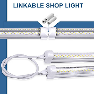 ONLYLUX 8Ft LED Shop Light Fixture - 8 Foot 100W 15000LM 6500K, Linkable with Plug LED Lights for Garage,V Shape, 96" T8 LED Tube Light, Hight Output,Pack of 10