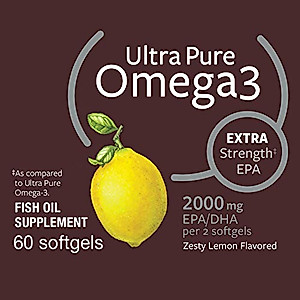 Nature’s Way Ultra-Pure Omega-3 Extra Strength Fish Oil Supplement, Lemon Flavor Softgels, 60 Count