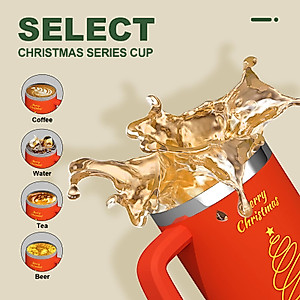 FOHGEE Christmas Style 30oz Stainless Steel Tumbler with Handle - Keep Drinks Cold & Hot All Season! (Red Tree)