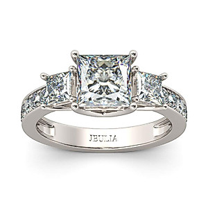 Jeulia Women's Engagement Rings Sterling Silver Promise Eternity Band Princess Cut Cubic Zirconia Wedding Engagement Anniversary Promise Rings Bridal Sets (6.5(U.S))