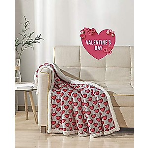 Décor&More Amor Eterno Be Mine Love Collection Valentine's Day Heart Ultra Plush Throw Blanket (50" x 60") with Sherpa Backing - Red Hearts