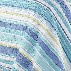 Levtex Home - Laida Beach Quilt Set - Full/Queen Quilt + Two Standard Pillow Shams - Coastal Stripe - Green, Blue, White - Quilt Size (88x92in.) and Pillow Sham Size (26x20in.) - Reversible - Cotton