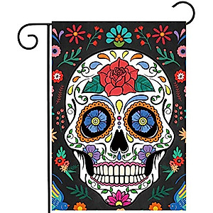Allenjoy Day of the Dead Garden Flag for Outside Vertical Mexican Fiesta Dia DE Los Muertos Banner House Lawn Banners Yard Porch Sign Patio Outdoor Decorations 12x18" Double Sided Washable Polyester