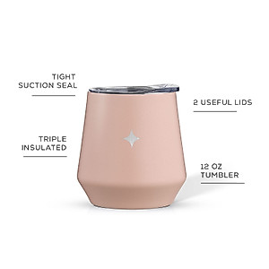 JoyJolt Tri-Insulated Wine Tumbler with Lid Pack. 12 oz Tumbler, Slider and Straw Lids. Vacuum Double Walled Stainless Steel Stemless Wine Glass, Copper Lined for Very Cold Drinks, Travel and Camping