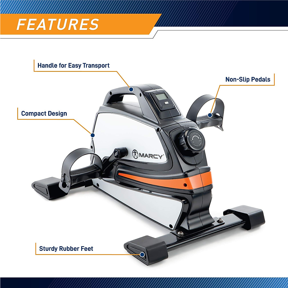 Marcy Portable Magnetic Mini Cycle Compact Under-Desk Pedal Cardio Exerciser NS-9200, Black Orange White, One Size