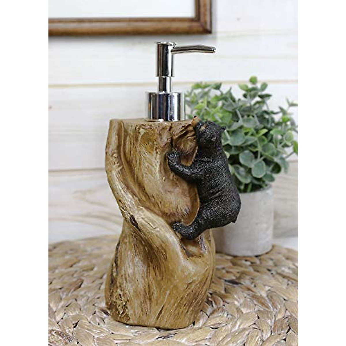 Ebros Rustic Black Bears Climbing Logs Woodlands Forest Bathroom Accent Set of 4 Bar Soap Dish Liquid Soap Pump Bottle Tumbler Cup Toothbrush Holder Western Country Cabin Lodge Decorative Figurines