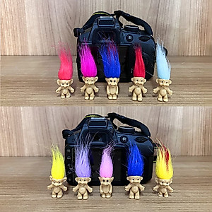 Yintlilocn 10PCS Mini Troll Dolls, PVC Vintage Trolls Lucky Doll Mini Action Figures 1.2" Cake Toppers Chromatic Adorable Cute Little Guys Collection, School Project, Arts Crafts, Party Favors