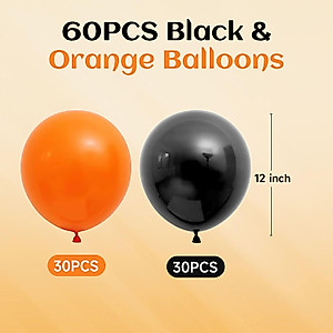 60pcs 12 Inch Orange and Black Latex Balloons, Halloween Balloons Set, Decoration for Halloween Celebration, Trick or Treat Party, Spooky Ghost Party, Graduation, Birthday and Bar