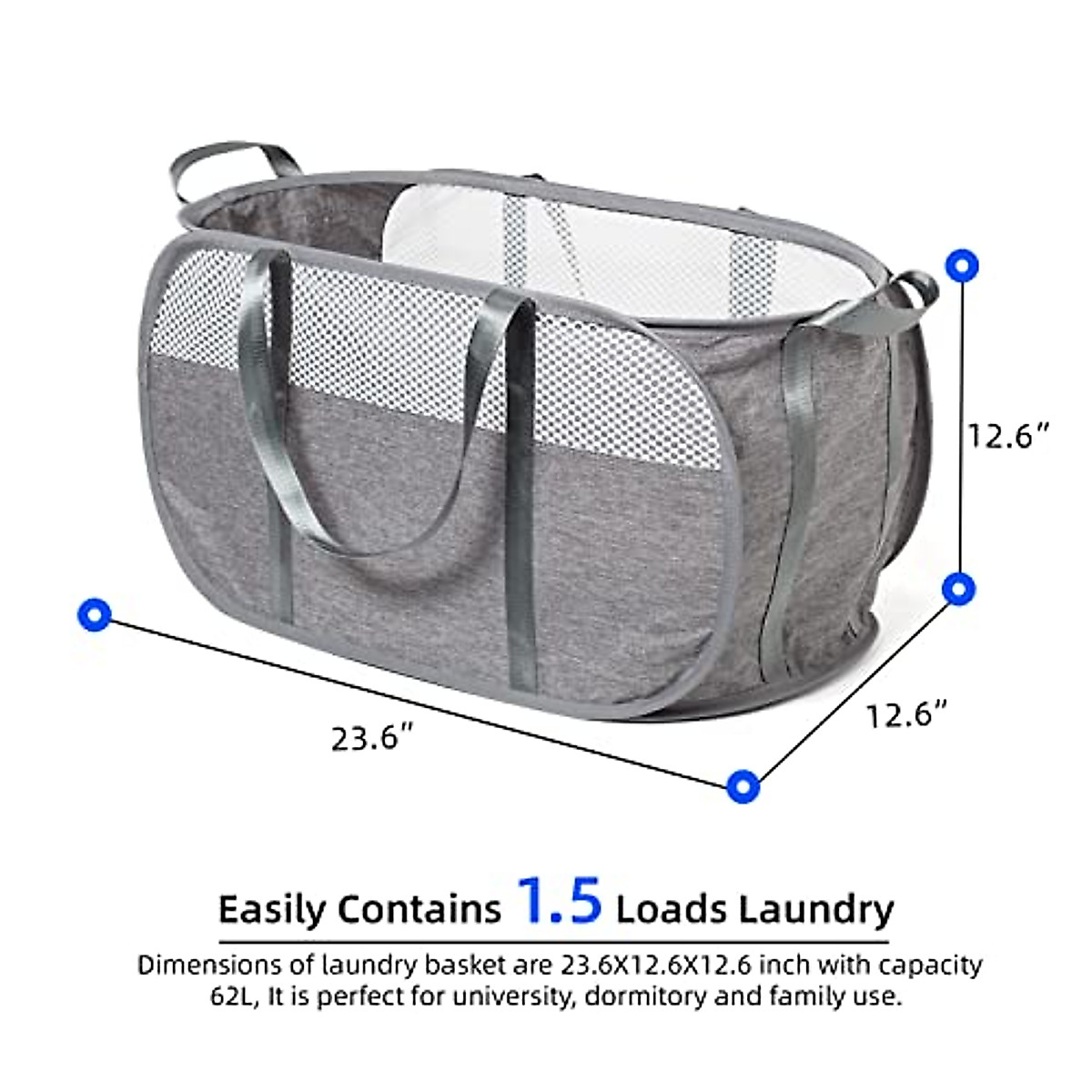 Fenlosi Tear Proof Pop Up Laundry Hampers, with Strong Handles Laundry Hamper, Easy to Carry & Go Up and Down Stairs, Honeycomb Mesh-Breathable, Easy to Collapsible Laundry Basket. (1.5 Loads)