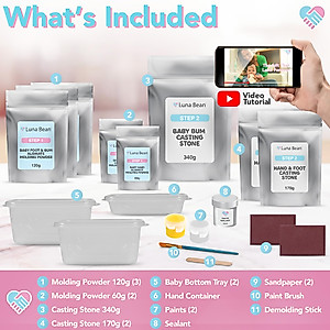 Luna Bean Deluxe Baby Keepsake Hand Casting Kit - Plaster Hand Mold Casting Kit for Infant Hand & Foot Mold - Baby Casting Kit for First Birthday, Christmas & Newborn Gifts - (Clear Sealant - Matte)