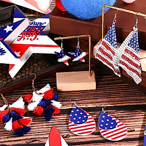 4 Pairs American Flag Drop Dangle Earrings Independence Day Patriotic Earrings 4th of July Pendant Earrings Teardrop Tassel Rhinestone Earrings
