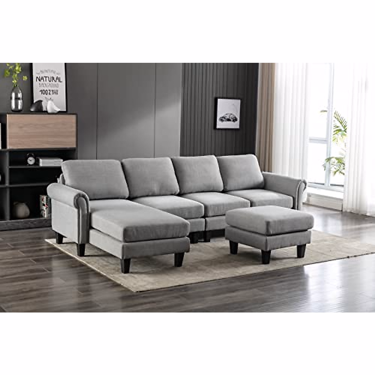 Olela U Shaped Modular Sectional Sofa for Living Room, Oversized Deep Seat Sofa Modern Linen Upholstered Sectional Couch with Chaise Lounge and Comfy Backrest (Light Gray)