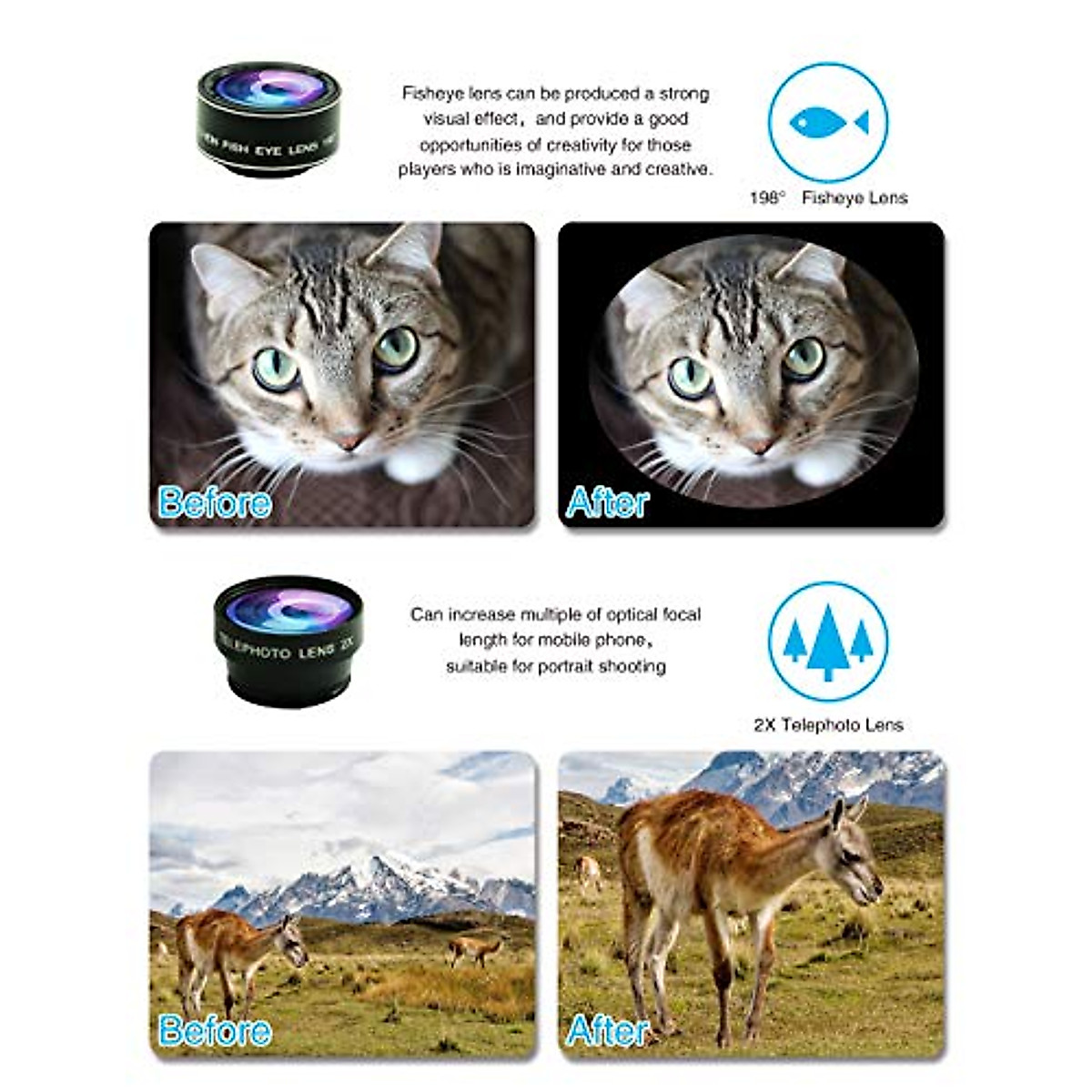 Cell Phone Camera Lens Kit,11 in 1 Universal 20x Telephoto Lens,0.63Wide Angle+15X Macro+198°Fisheye+2X Telephoto+Kaleidoscope+CPL/Starlight/Eyemask/Tripod,for Most iPhone Smartphone (Black)