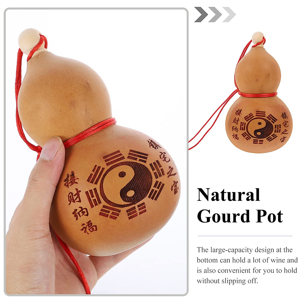 DOITOOL Natural Wine Gourd, Outdoor Portable Water Bottle with Stopper Chinese Feng Shui Hu Lu Gourd Ornament, Water, Wine, Medicine Gourd
