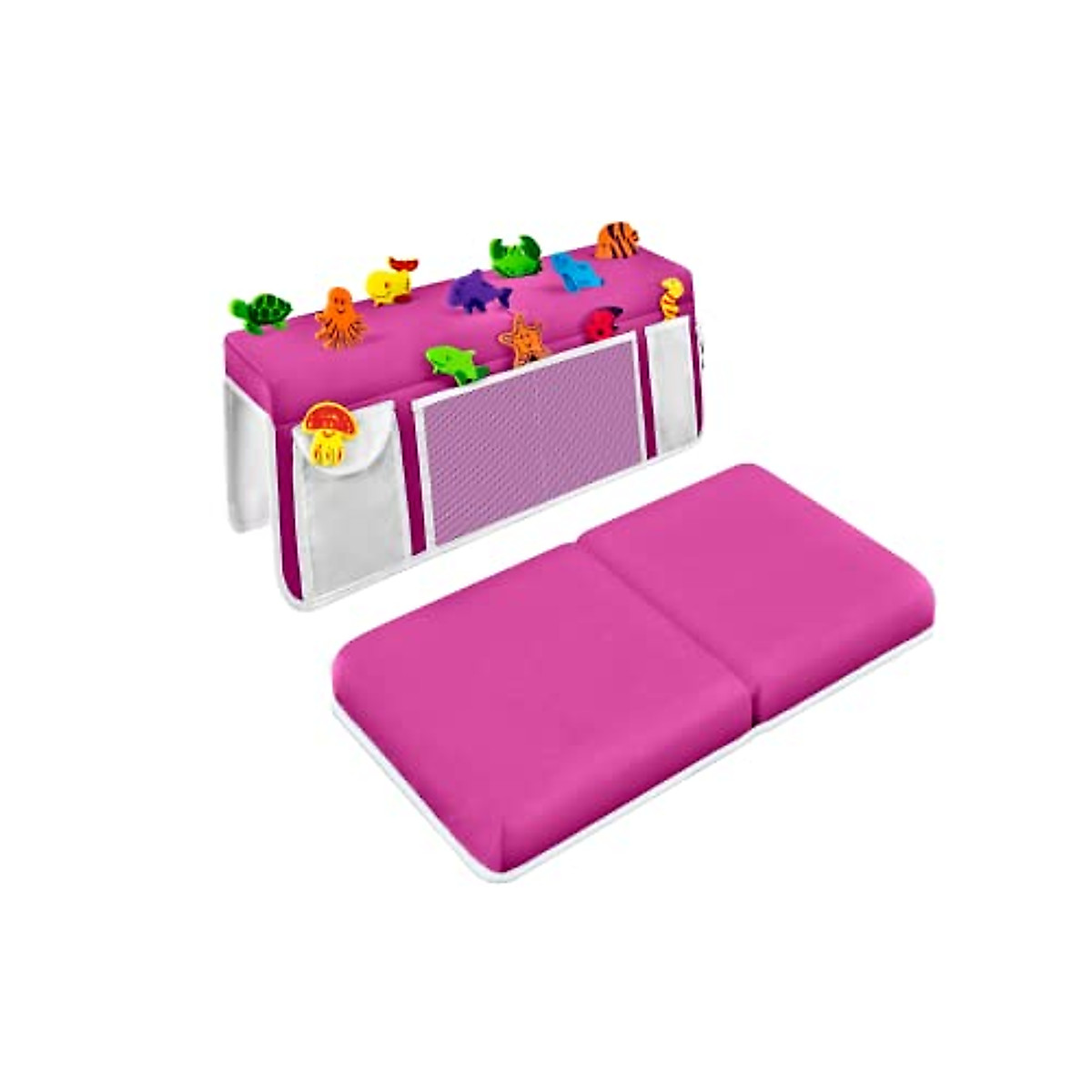 Supa Ant Baby Bath Kneeler and Elbow Rest Pad Set - The Bathtub Kneeler and Elbow Rest Set with Built-in 5 Pockets Organizer (8-Suction Cup) Bath Kneeling Pad for Bathing Baby - Pink