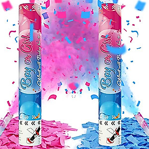 NiToy Gender Reveal Confetti Cannons 1 Pink+1 Blue, Gender Reveal Confetti Powder Cannon, Gender Reveal Decorations and Baby Gender Reveal Party Supplies, 100% Biodegradable Confetti Poppers