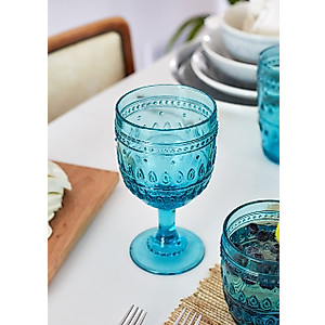 Euro Ceramica Fez Collection Wine Glasses, 4 Count (Pack of 1), Teardrop Mandala Design, Turquoise