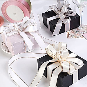 Pink & Ivory Satin Ribbon with Gold Edges, for Gift Wrapping Holiday Wedding Birthday Graduation Party Christmas Decoration,1“ Wide 25 Yard X 2 Rolls , Crafts Floral DIY Bags Bows White Ribbon