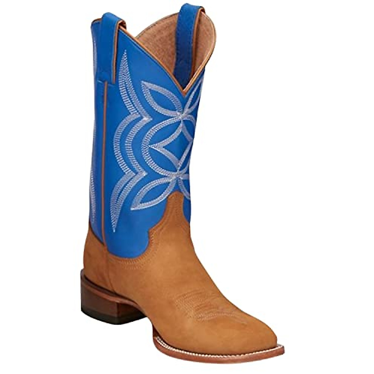 JUSTIN Boots Women's Hayes Tan 11` Blue Square Toe Boot Tan 7.5 B