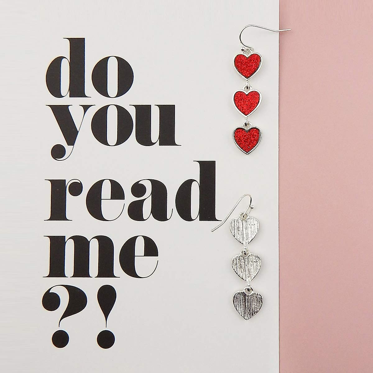 Multi New Red Interlocking Heart Dangle Earrings For Women Alloy Silver