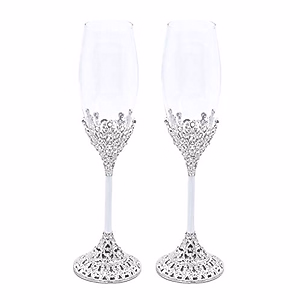 LASODY Crystal Set Champagne Flutes - Wedding Glasses for Bride & Groom - Toasting Cups Gift Sets for Couples - Engagement, Wedding, House Warming Gift