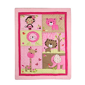 7 PCs Pink Safari Baby Girl Nursery Crib Bedding Set, 28 X 52, (PSS7001)
