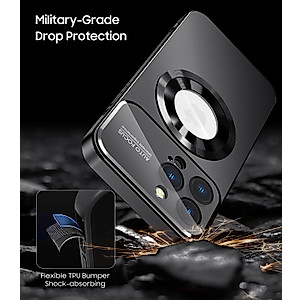 MAKAVO Magnetic for iPhone 13 Pro Max Case, Compatible with MagSafe, Built-in Camera Lens Protector, Logo View, Military Grade Drop Proof Phone Case Cover, Black